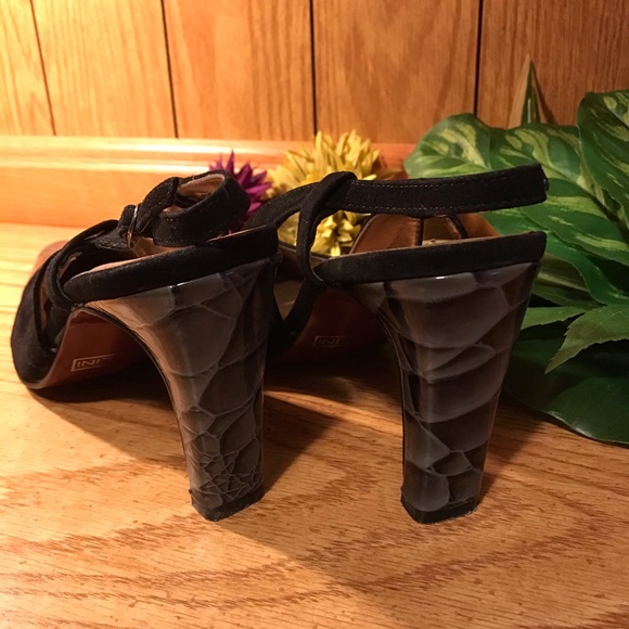 Bellini | Shoes | Bellini Black Suede Grey Print Slingback Heels | Poshmark